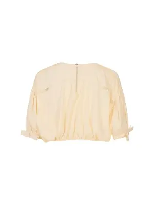 Rabanne Puff Sleeve Cropped Top With Lace Detail