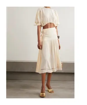 Rabanne Puff Sleeve Cropped Top With Lace Detail