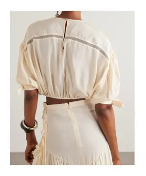 Rabanne Puff Sleeve Cropped Top With Lace Detail