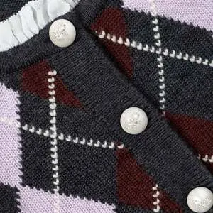 SELF-PORTRAIT Argyle Cardigan With Faux Pearl Embellishment