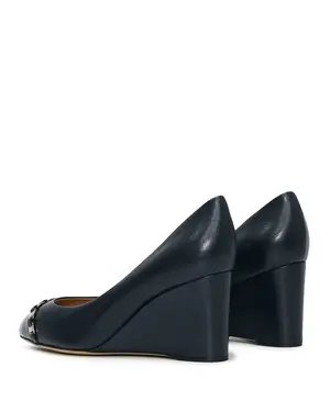 FERRAGAMO Round Toe Wedge Heels - Black