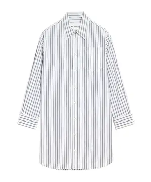 AMI Paris Striped De Coeur Wide Shirt Dress - White/ink