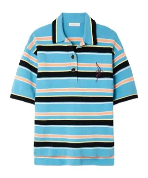 Rabanne Striped Embroidered Polo Top