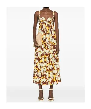 Ulla Johnson Sweetheart Neckline Midi Dress With Embroidered Floral Accents