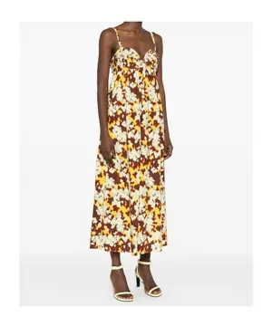 Ulla Johnson Sweetheart Neckline Midi Dress With Embroidered Floral Accents