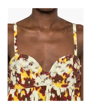 Ulla Johnson Sweetheart Neckline Midi Dress With Embroidered Floral Accents