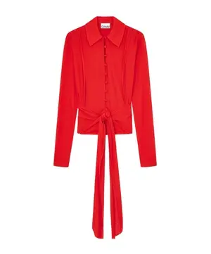 GANNI Draped Wrap Polo Top - Goji Berry