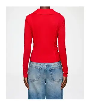 GANNI Draped Wrap Polo Top - Goji Berry