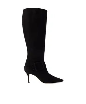 Manolo Blahnik Suede Buckle Embellished Knee-high Stiletto Boots