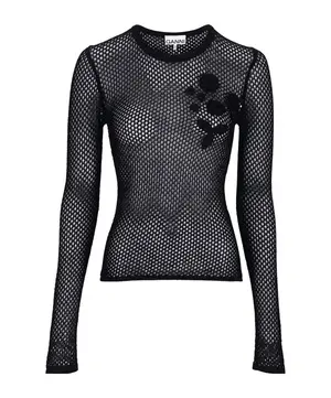 GANNI Floral Appliqué Crochet-knit Sweater