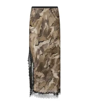 Pinko Camouflage Print Lace-trim Midi Skirt