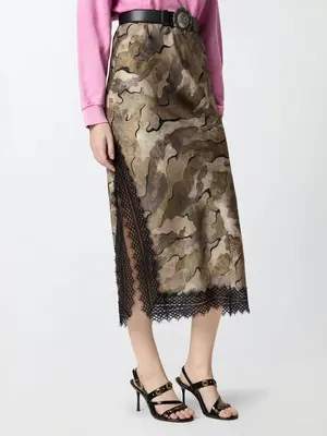 Pinko Camouflage Print Lace-trim Midi Skirt