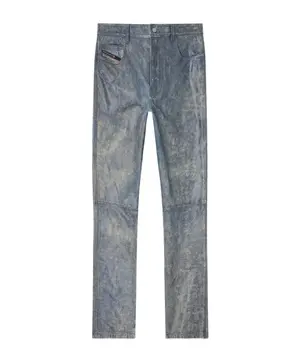DIESEL® Straight Leg Leather Jeans