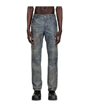 DIESEL® Straight Leg Leather Jeans