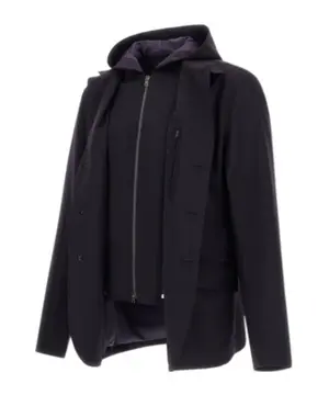 Herno Hooded Jersey Blazer With Removable Bib - Blue