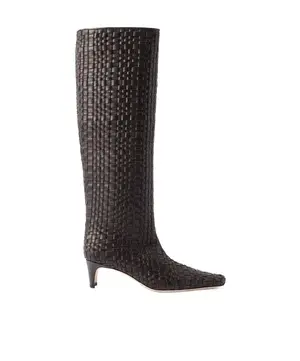 Staud Woven Leather Knee-high Boots - Black