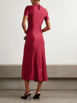 Rabanne Button-detailed Pleated Knit Dress - Red
