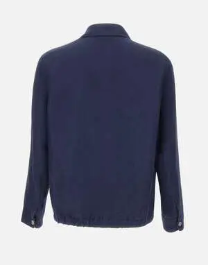 Eleventy Zip-up Collared Shirt Jacket - Blue