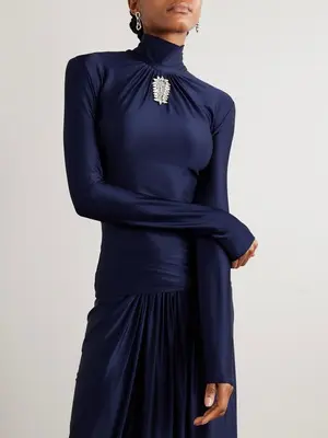Rabanne Pleated Turtleneck Top With Crystal Embellishments