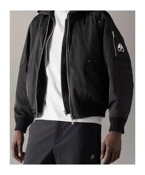 Moose Knuckles Long Sleeve Bomber Jacket With Hood - Black