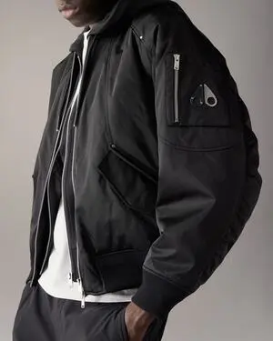 Moose Knuckles Long Sleeve Bomber Jacket With Hood - Black