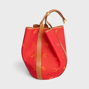 Celine Large Drop Bucket Bag In Jacquard C Sulky Textile - Red/orange