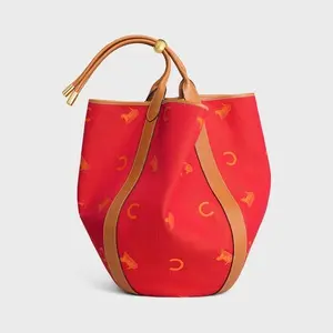Celine Large Drop Bucket Bag In Jacquard C Sulky Textile - Red/orange