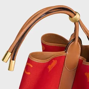 Celine Large Drop Bucket Bag In Jacquard C Sulky Textile - Red/orange