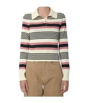 Celine Striped Cotton Polo Shirt With Triumphal Embroidery