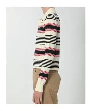 Celine Striped Cotton Polo Shirt With Triumphal Embroidery