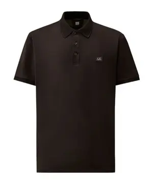 C.P. COMPANY Logo Patch Short Sleeve Polo Shirt - Black