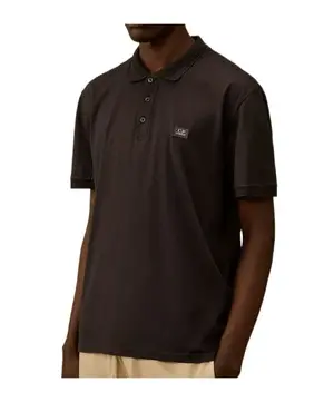 C.P. COMPANY Logo Patch Short Sleeve Polo Shirt - Black
