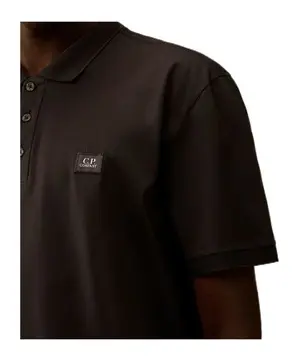 C.P. COMPANY Logo Patch Short Sleeve Polo Shirt - Black