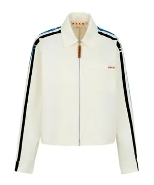 Marni Cotton Gabardine Zip Overshirt With Striped Detail - White