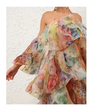 Zimmermann Luna Fanned Maxi Dress In Spliced Floral - Nude