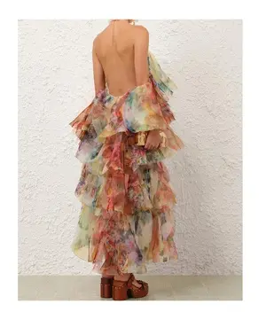 Zimmermann Luna Fanned Maxi Dress In Spliced Floral - Nude