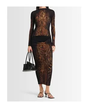 JEAN PAUL GAULTIER Wood Grain Print Mesh Long Sleeve Top - Black