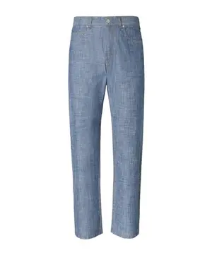 Fendi Straight-leg Cotton Chambray Trousers - Light Blue