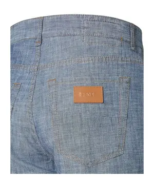 Fendi Straight-leg Cotton Chambray Trousers - Light Blue