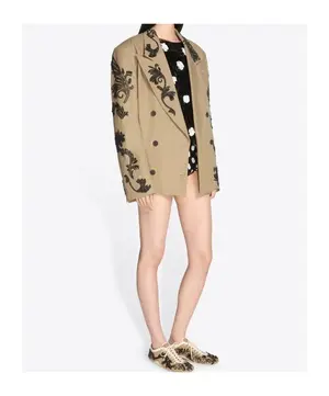 Dries Van Noten Double Breasted Embroidered Blazer - Camel