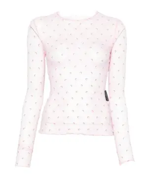 MARINE SERRE Moon-print Tulle Long-sleeve Top - White
