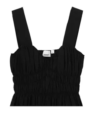 Burberry Cotton Midi Dress With Shirred Waist - Black