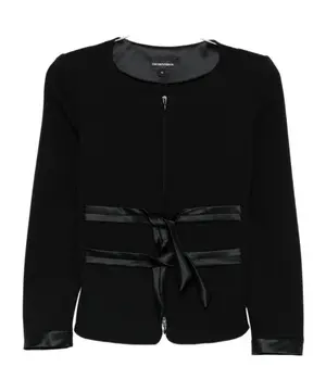 Emporio Armani Bow-detailed Zip-up Jacket - Black
