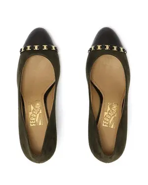 FERRAGAMO Dark Green Suede Wedge Heels - Black