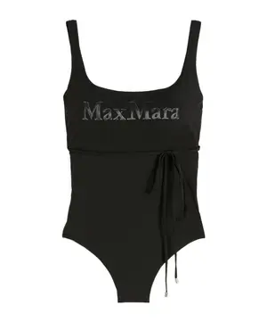 Max Mara Backless One-piece Swimsuit With Logo Detail - Black