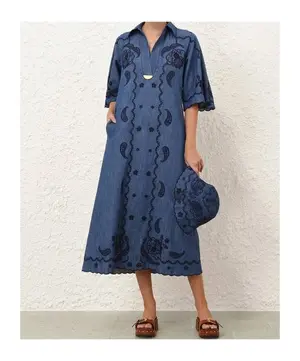 Zimmermann Embroidered Midi Dress - Blue
