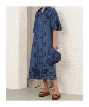 Zimmermann Embroidered Midi Dress - Blue