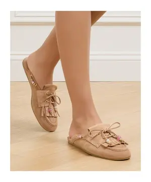 STUART WEITZMAN Embellished Tassel Mules - Brown