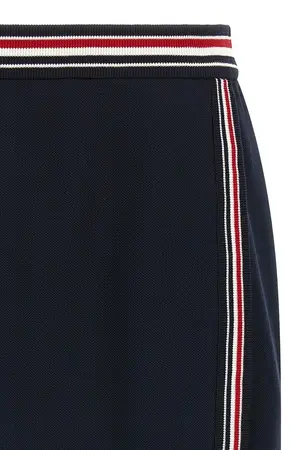 Thom Browne Piqué Mini Skirt With Tricolor Trim - Navy Blue