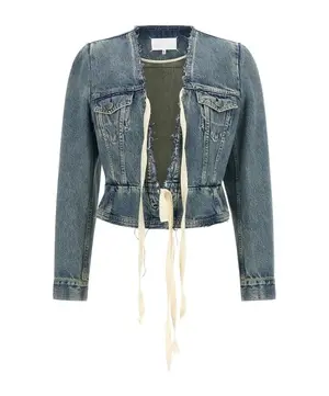 MAISON MARGIELA Raw-edge Cropped Denim Jacket - Light Blue